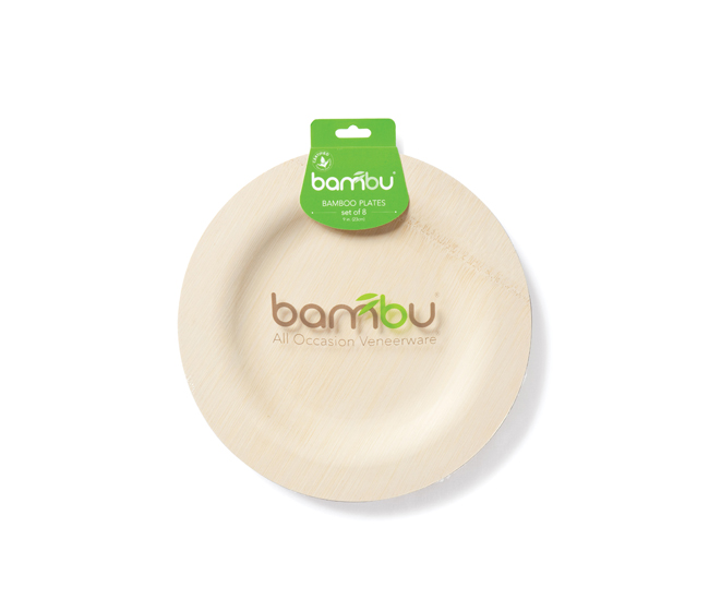 Bambu Veneerware 9" Bamboo Round Plate, 8/pack